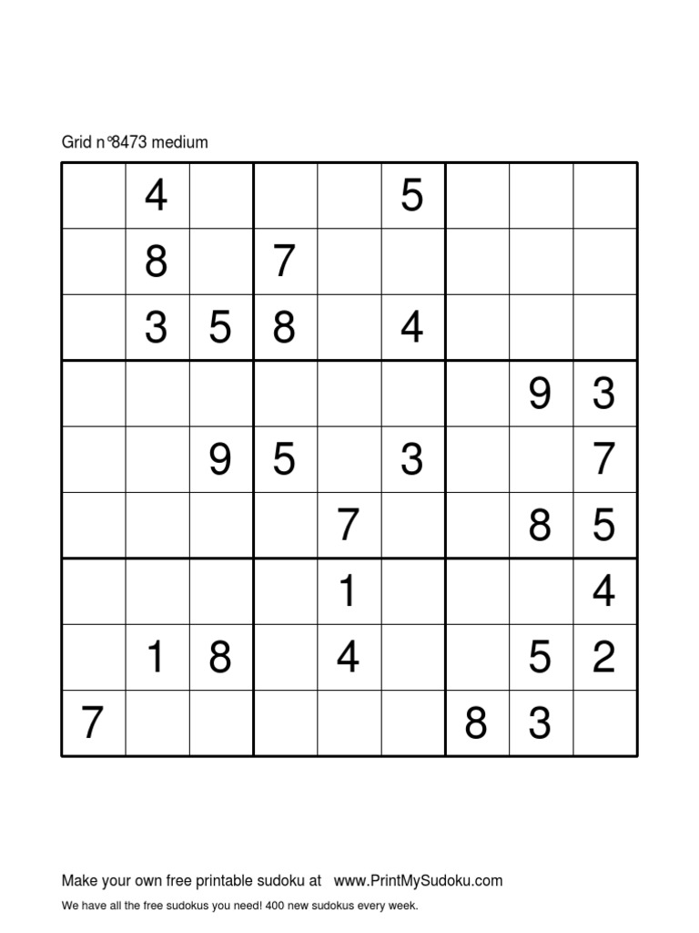 A Collection of Medium Difficulty Sudoku Puzzles to Solve | PDF ...