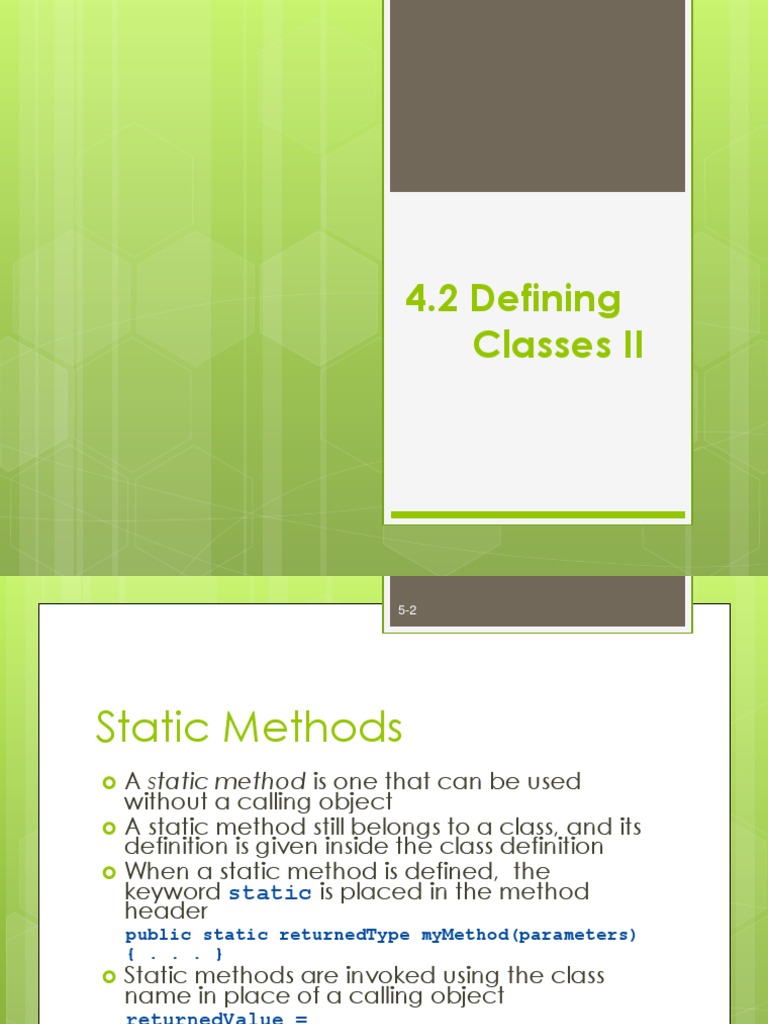 Defining Classes Ii Exploring Static Methods Variables And Wrapper Classes Pdf Parameter