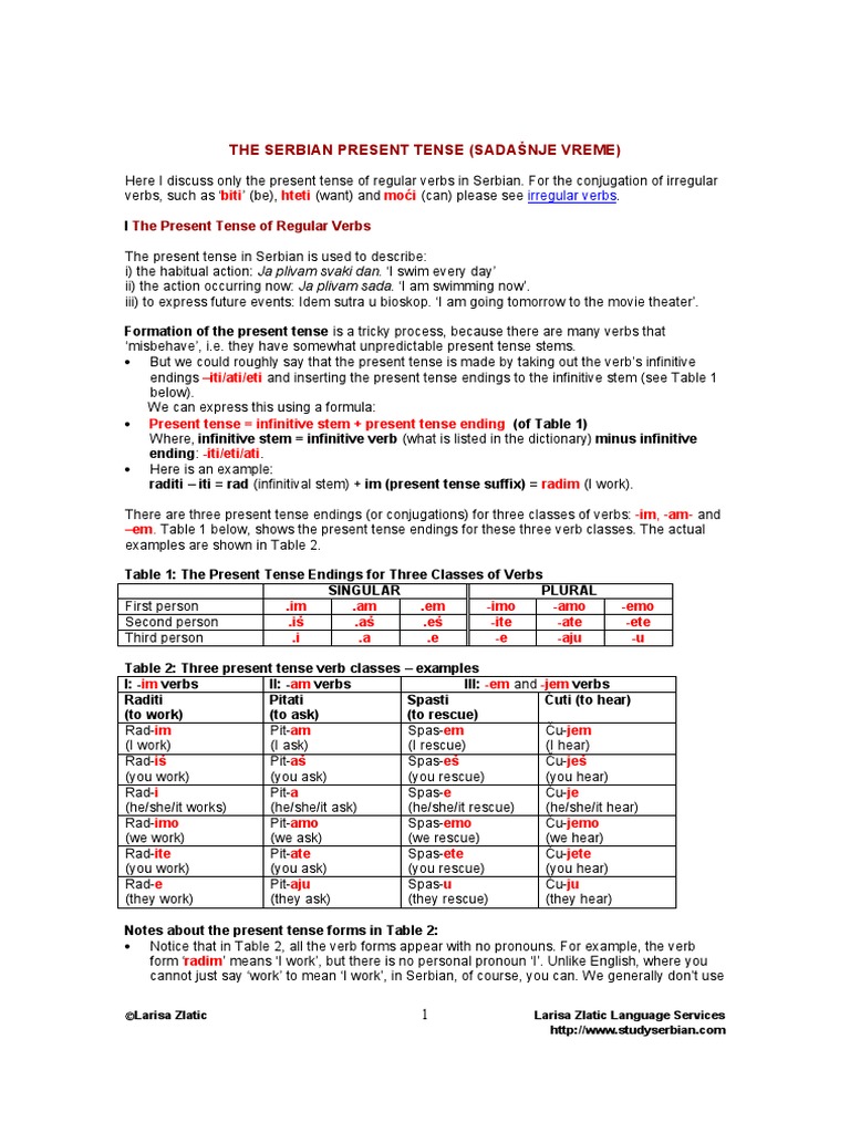 Serbian Present Tense PDF | PDF | Grammatical Tense | Grammatical ...