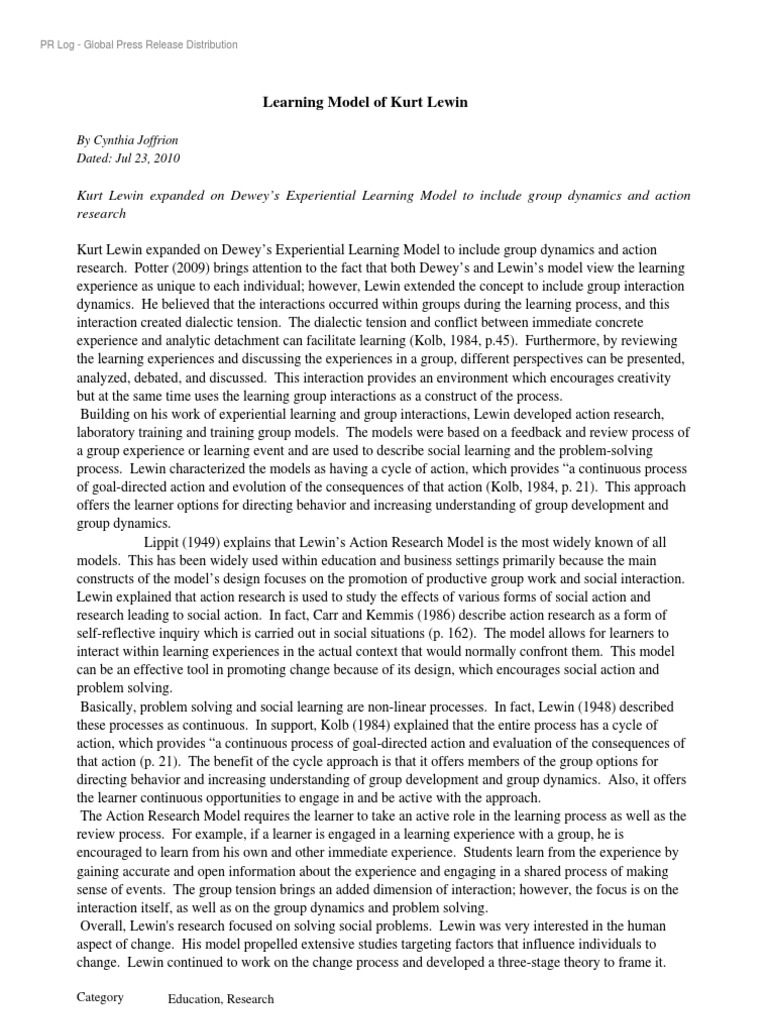 Learning Model of Kurt Lewin | PDF | Action Research | Learning
