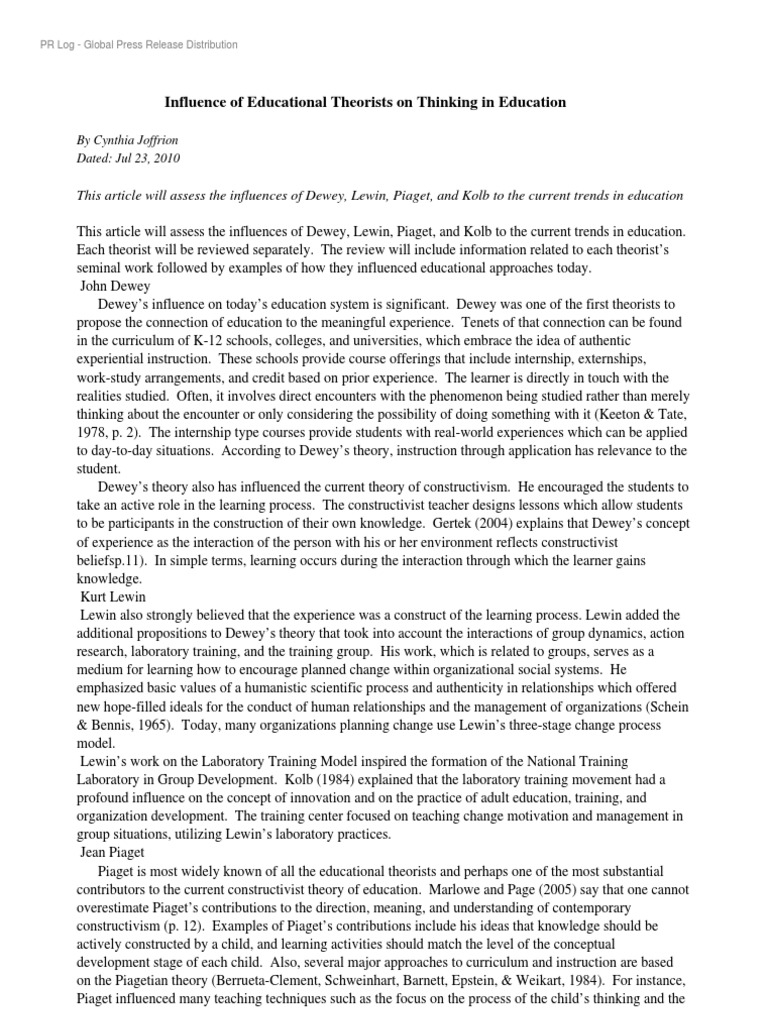 Influence of Educational Theorists On Thinking in Education | Download ...