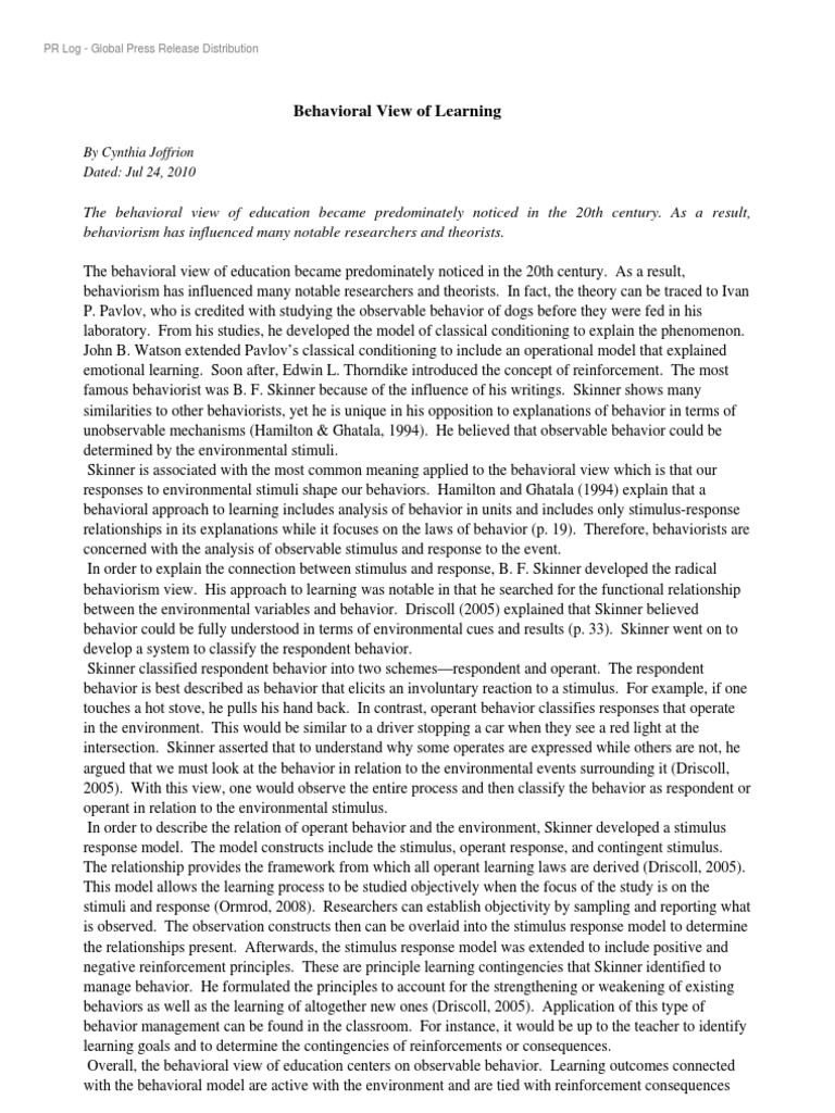 Behavioral View of Learning | PDF | Behaviorism | Reinforcement