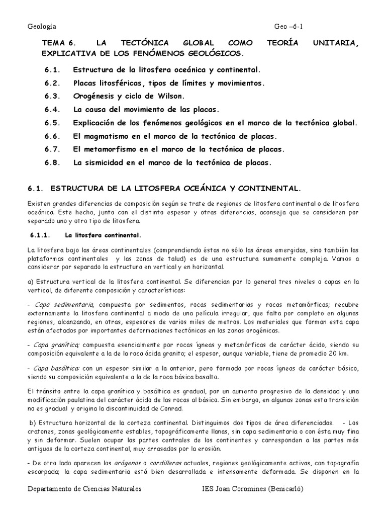Tema 6. Tectonica Global | PDF | Placas tectónicas | Magma