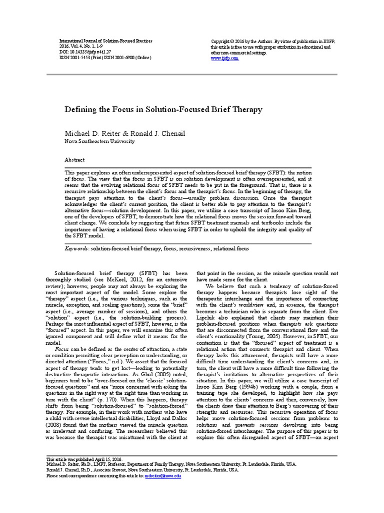Defining The Focus in Solution-Focused Brief Therapy | PDF ...