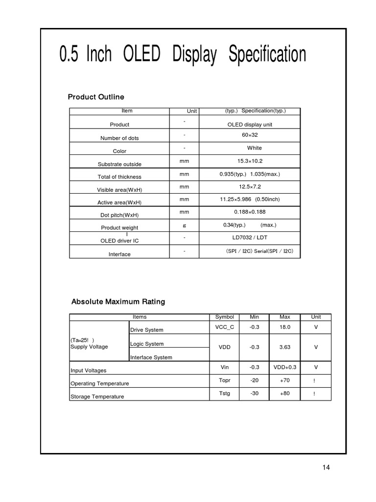 0.5 OLED Specification | Download Free PDF | Electrical Engineering ...