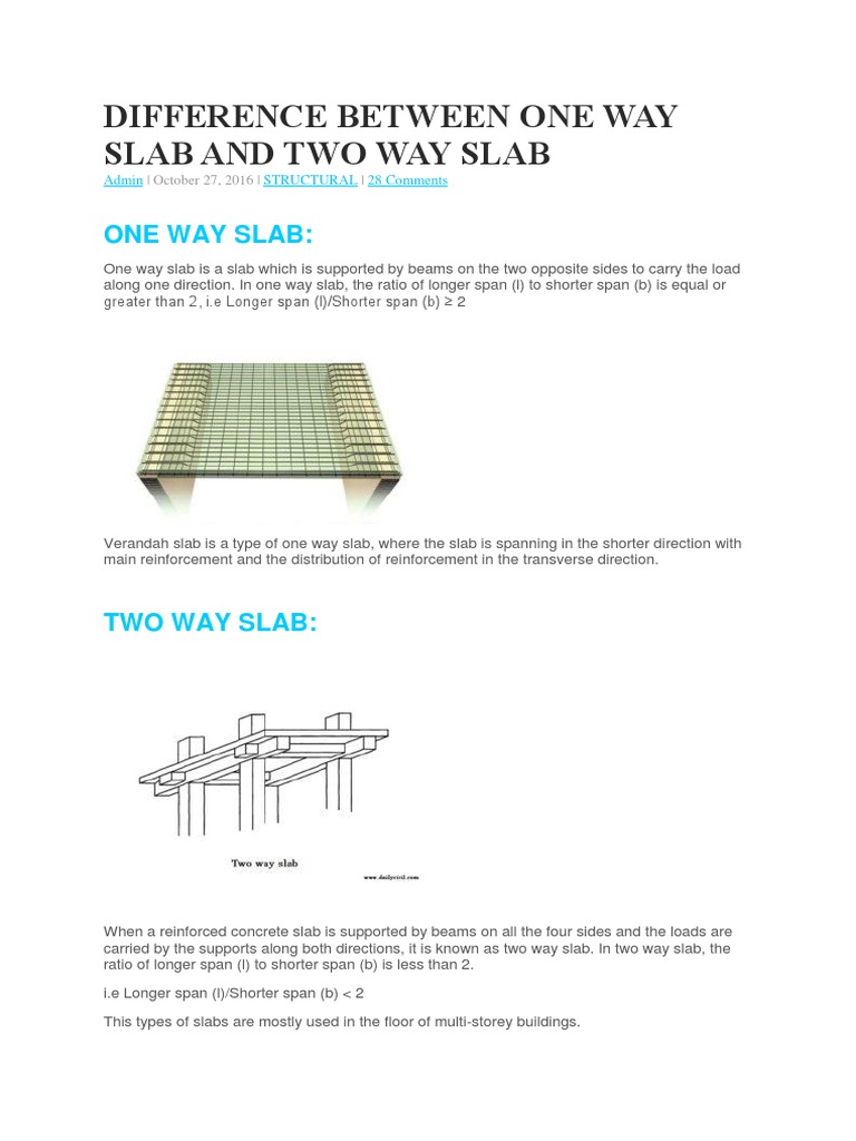 Difference Between One Way Slab and Two Way Slab | PDF