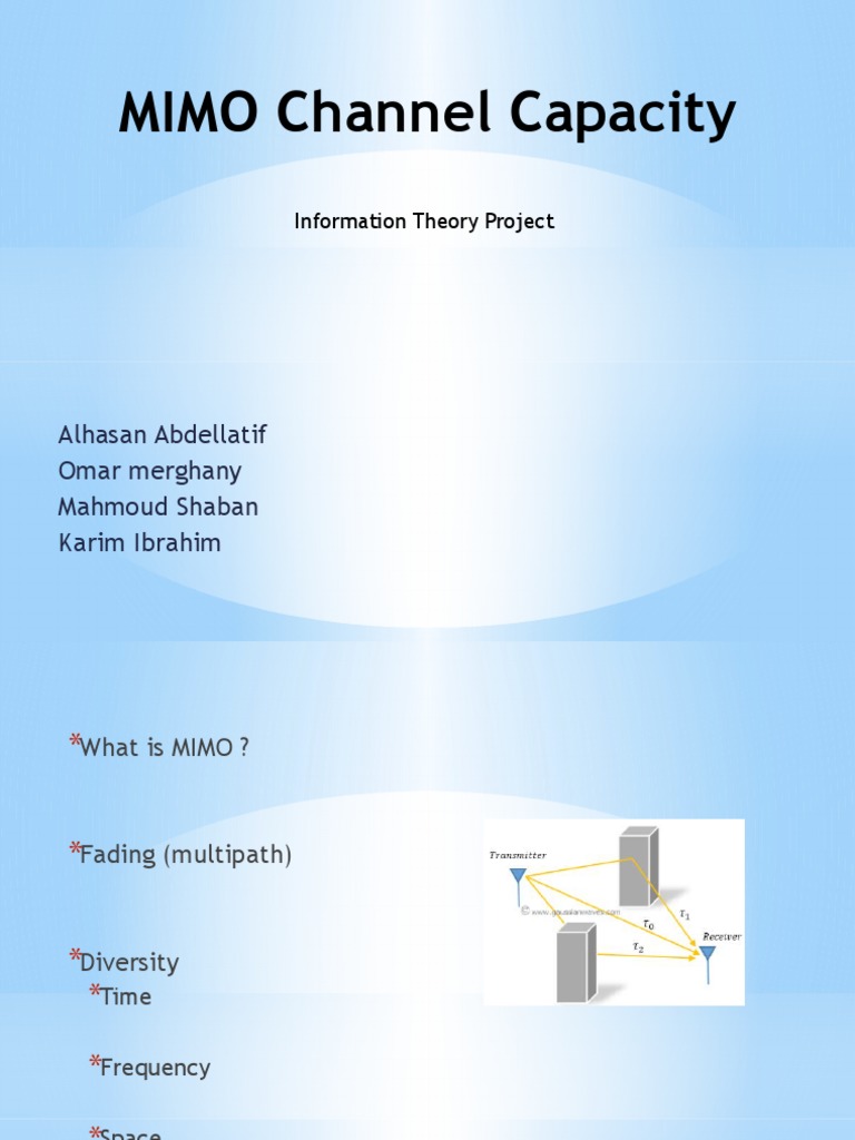 MIMO Channel Capacity: Alhasan Abdellatif Omar Merghany Mahmoud Shaban ...