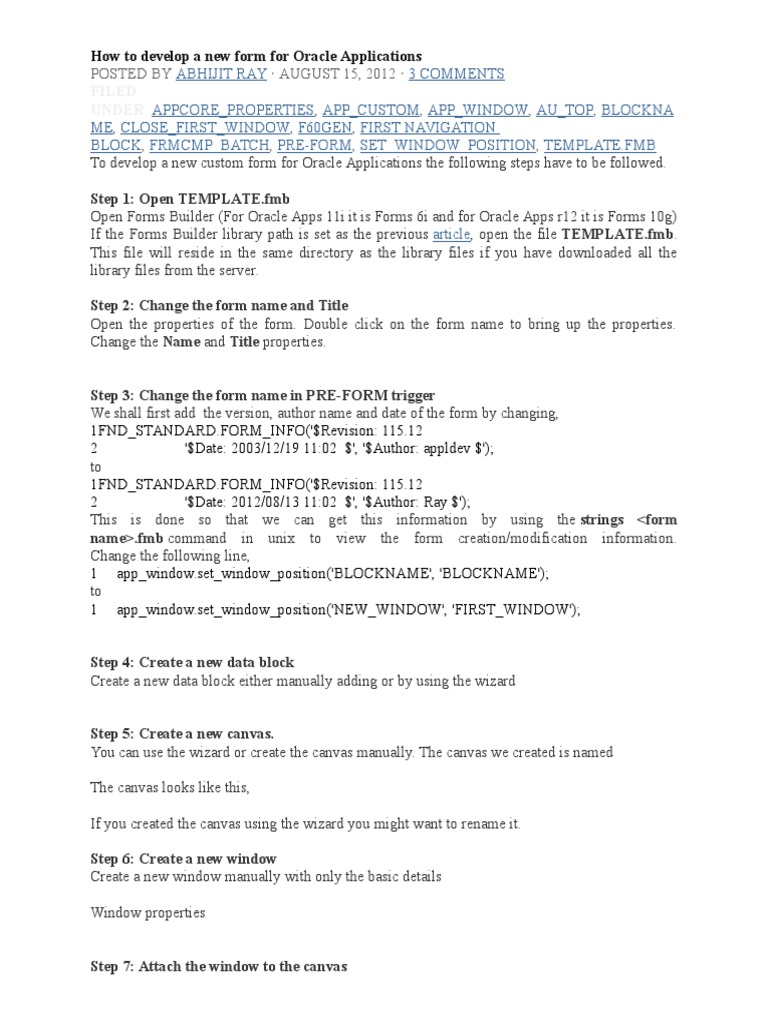 How To Develop A New Form For Oracle Pdf Oracle Database Library Computing