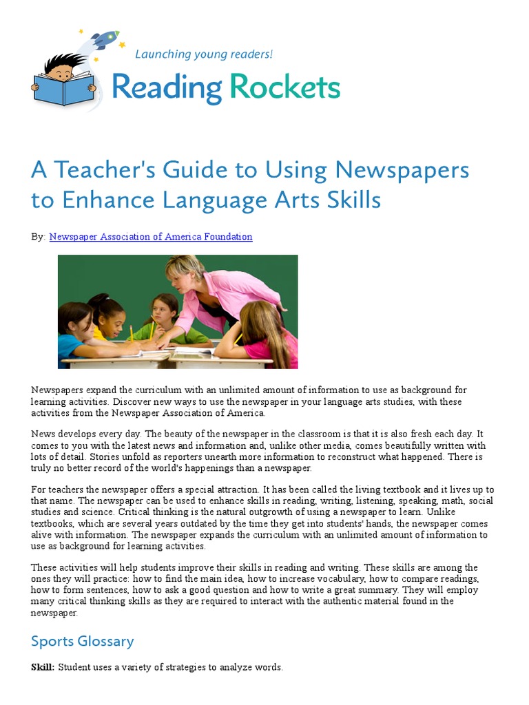 A Teacher's Guide To Using Newspapers To Enhance Language Arts Skills ...