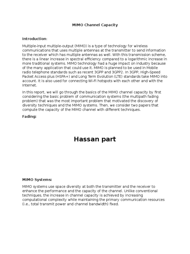 MIMO Channel Capacity | Download Free PDF | Mimo | Channel (Communications)