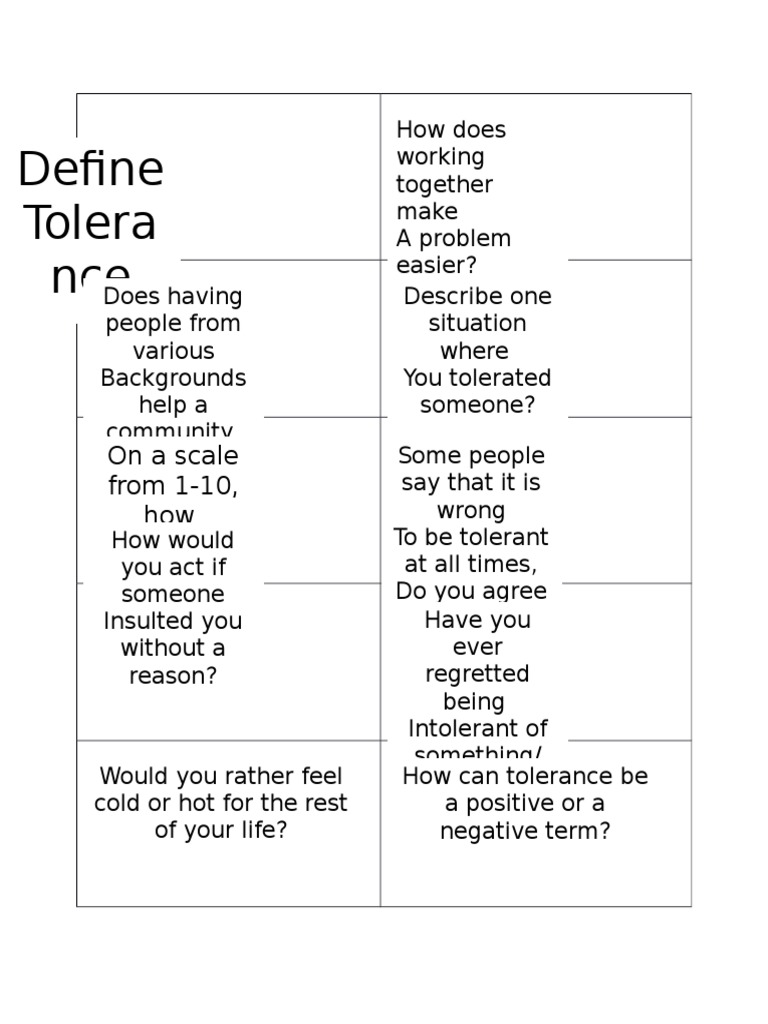 Define Tolera Nce: On A Scale From 1-10, How Tolerant Are You? | PDF ...