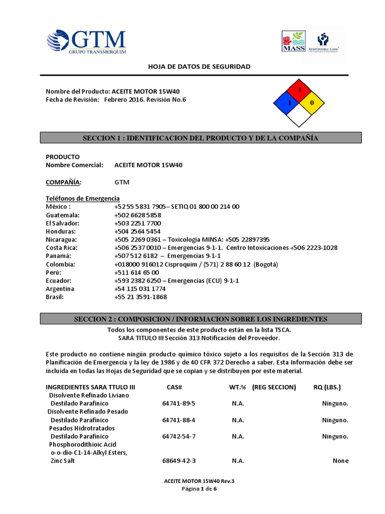 Aceite Sae 15w40 Pdf Contaminación Agua