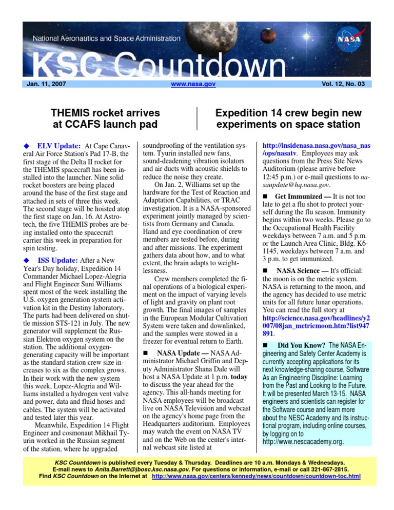 NASA 166913main 01-11-07 | PDF | Nasa | Astronautics