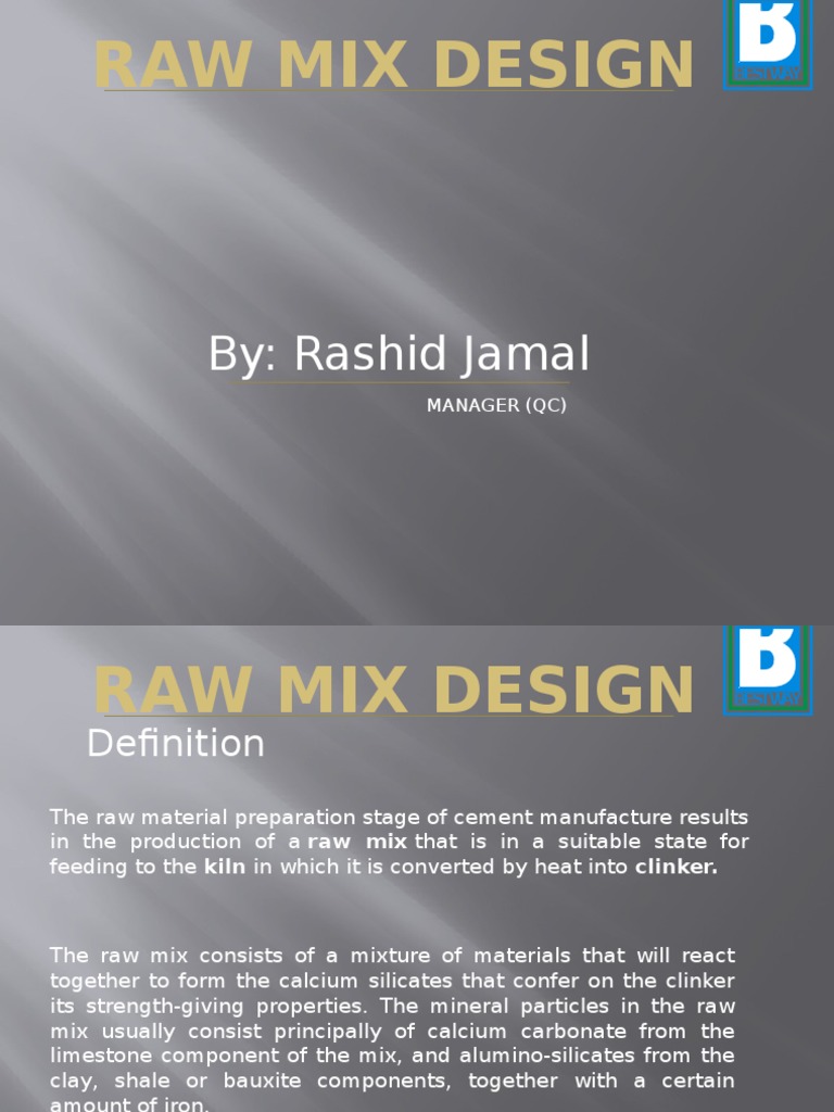 Raw Mix Design by Rashid Jamal (16.02.2017) | PDF | Cement | Chemical ...