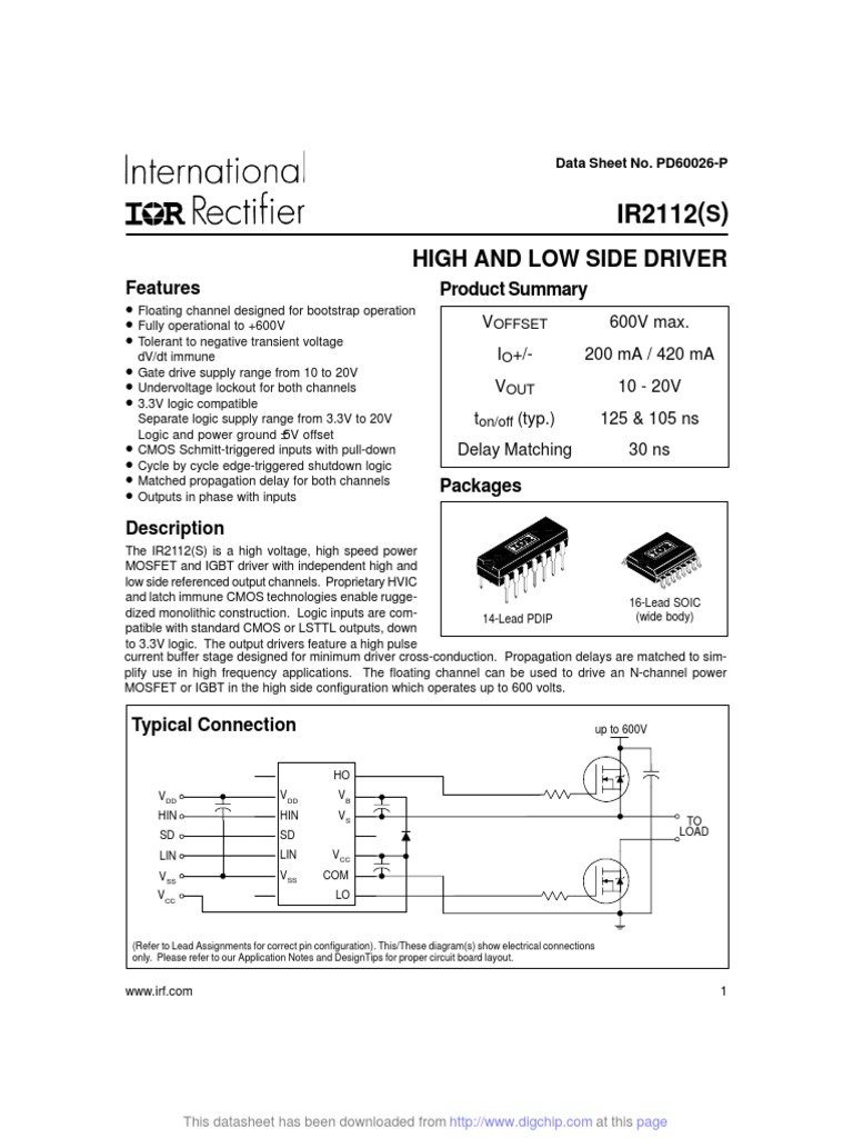 IR2112 Datasheet | PDF | Field Effect Transistor | Cmos