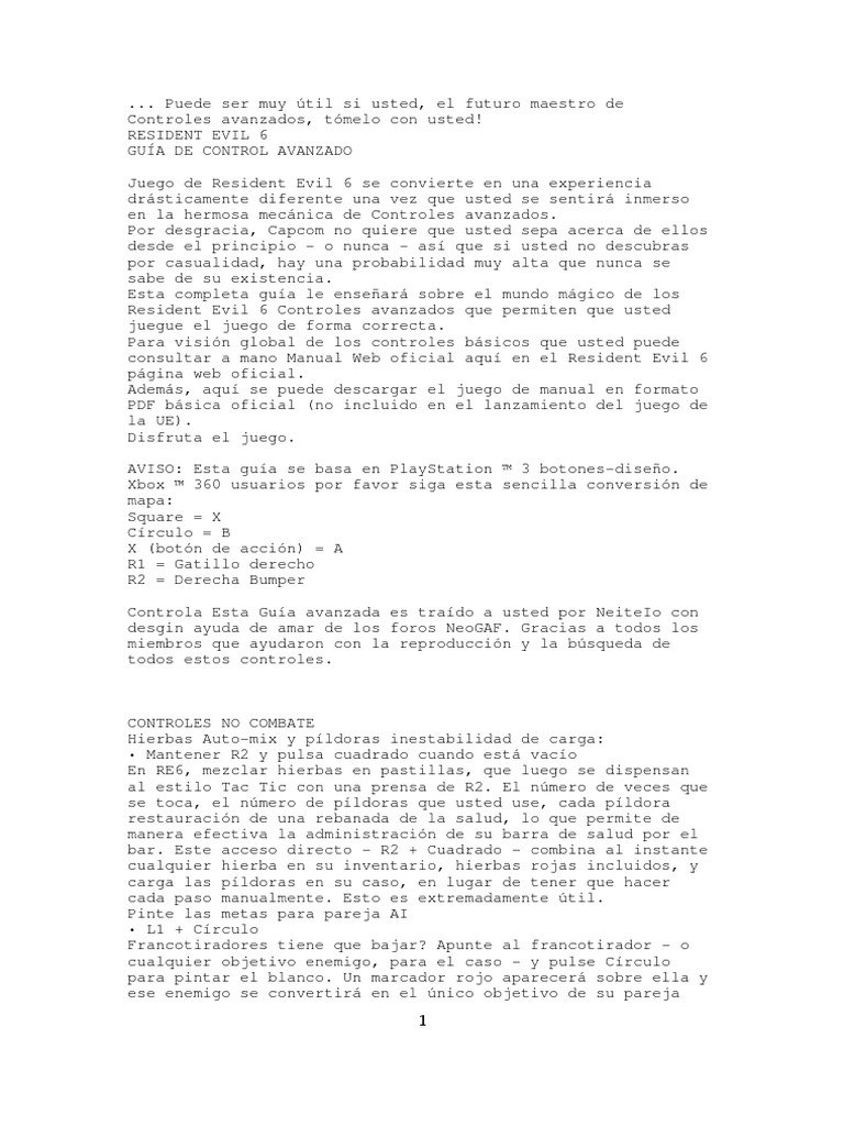 RESIDENT EVIL 6 Advanced Controls Guide | PDF | Point and Click | Ocio