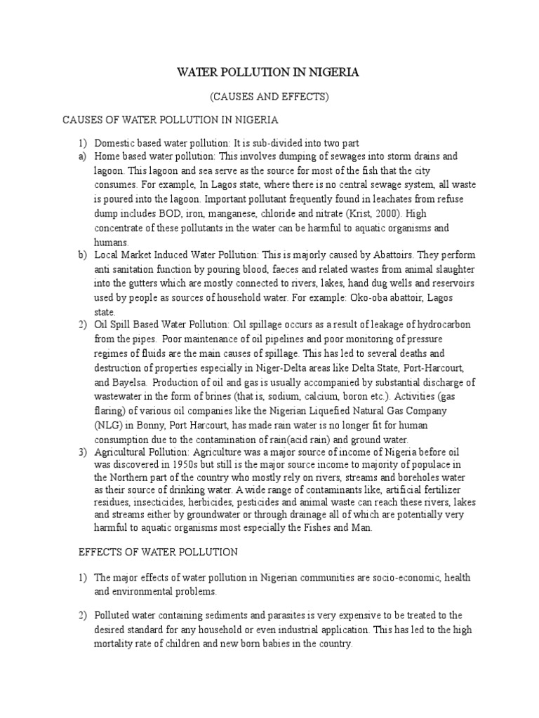 Water Pollution in Nigeria | PDF | Water Pollution | Pollution