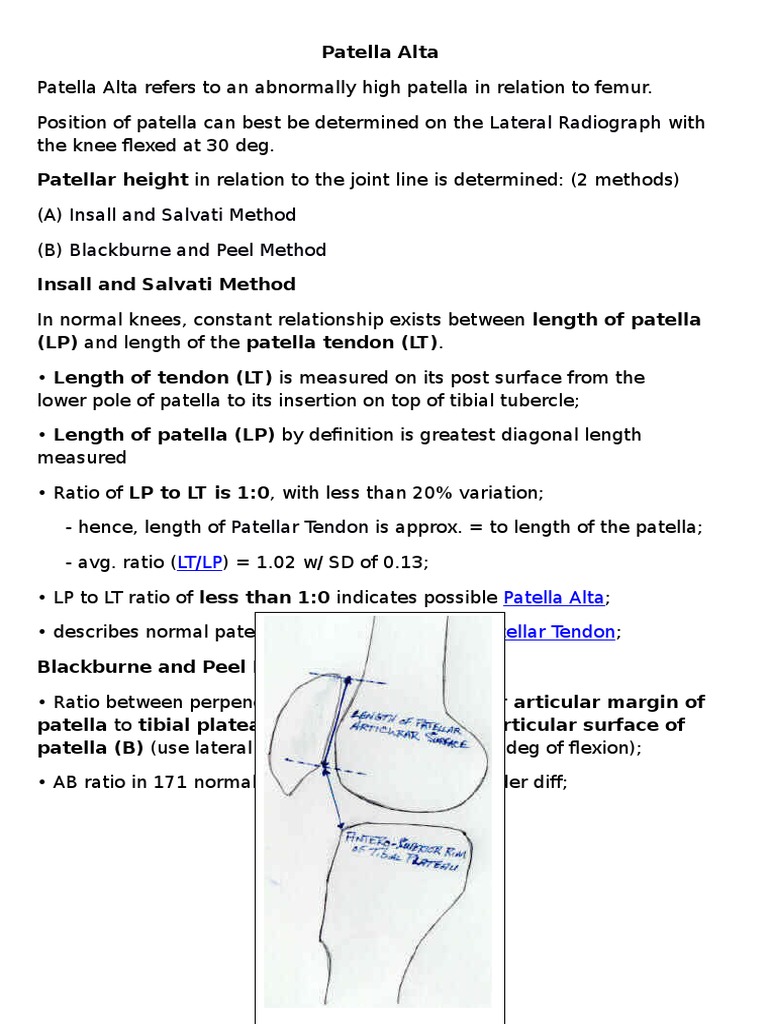Lateral Radiograph: LT/LP Patella Alta Patellar Tendon | PDF