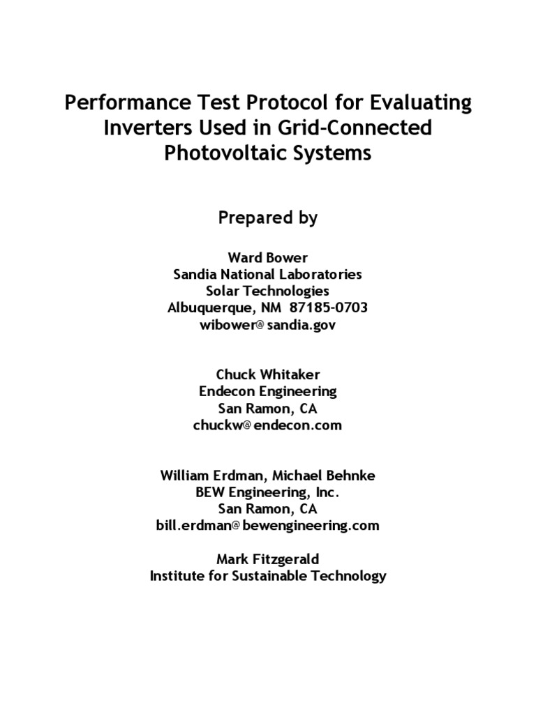 PV Inverter Performance Test Protocol | PDF | Power Inverter | Power Supply