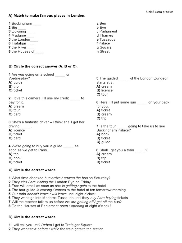 Wednesday? Starts at 3.: Unit 5 Extra Practice | PDF | London | Leisure