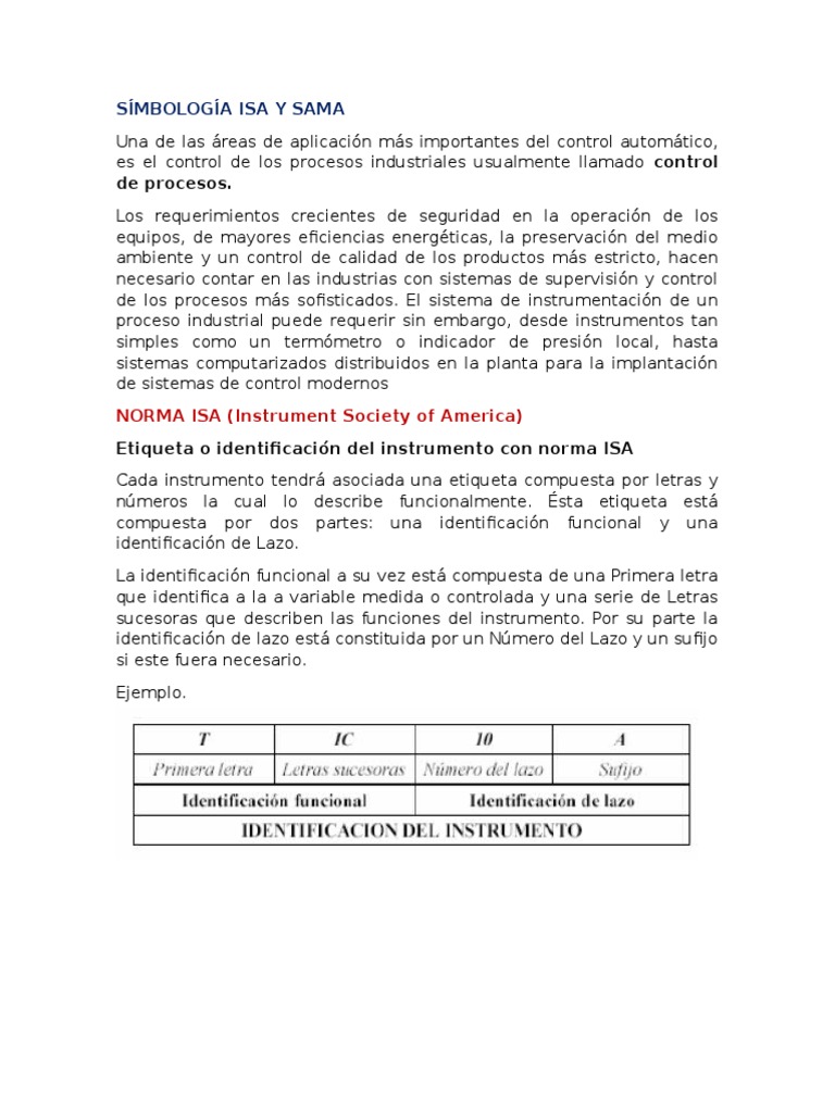 Simbología ISA y SAMA en Control Industrial | PDF | Áreas de ...