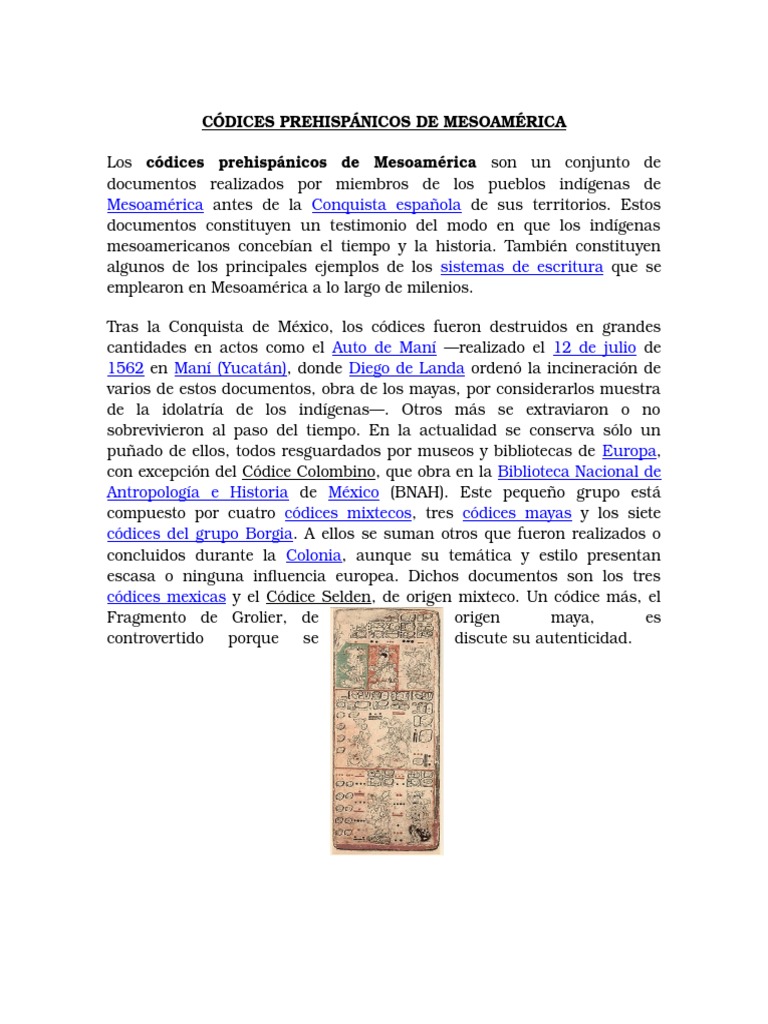 Códices Prehispánicos de Mesoamérica | PDF | Manuscrito | Mesoamérica
