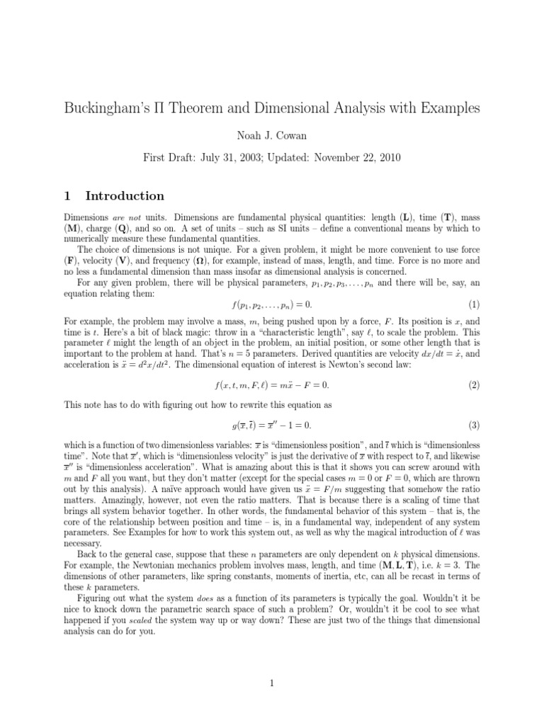 Buckingham's Π Theorem and Dimensional Analysis with Examples | PDF ...