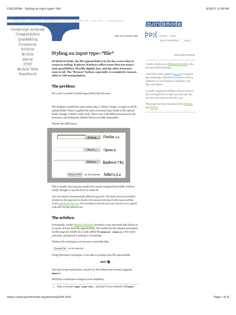 CSS2:DOM - Styling An Input Type "File" PDF | PDF | Cascading Style ...