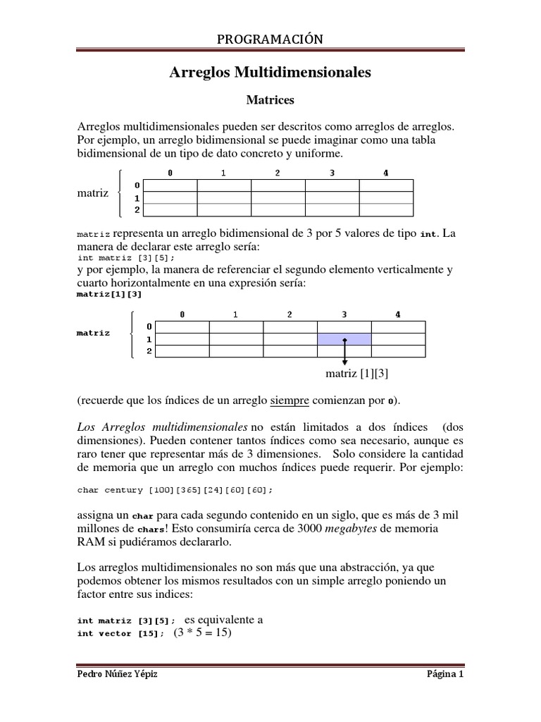 Arreglos Multidimensionales | PDF | Estructura de datos de matriz | Matriz (Matemáticas)