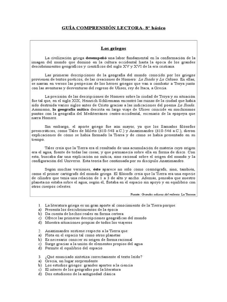 Guia Comprension Lectora - Doc 8 | PDF | Homero | Troya