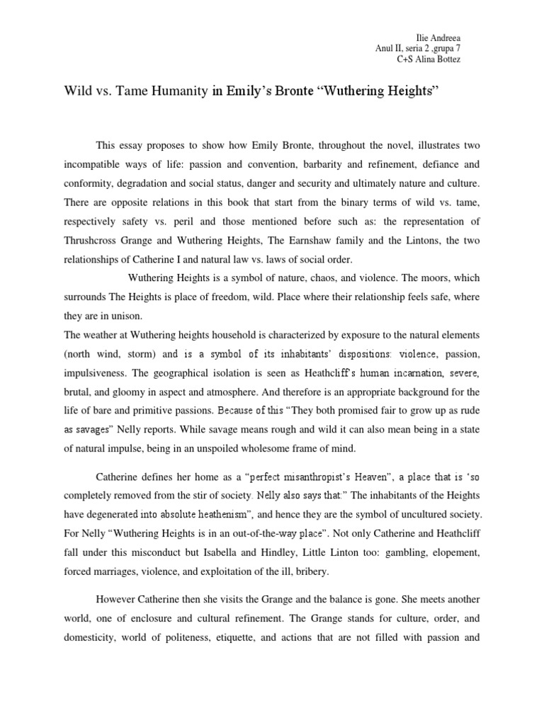 Wild vs. Tame Humanity in Emily's Bronte "Wuthering Heights" | PDF ...