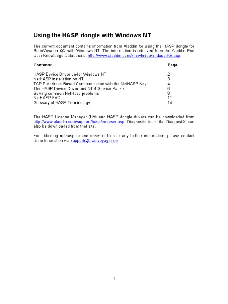 Using The HASP Dongle With Windows NT: Contents | PDF | Microsoft ...