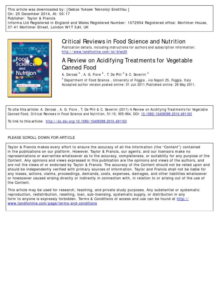 Critical Reviews in Food Science and Nutrition | PDF | Ph | Buffer Solution