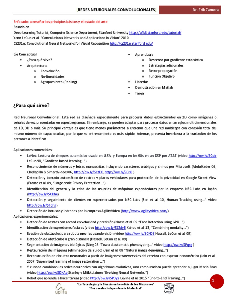 Redes Neuronales Convolucionales PDF | PDF | Distribución normal | Red ...