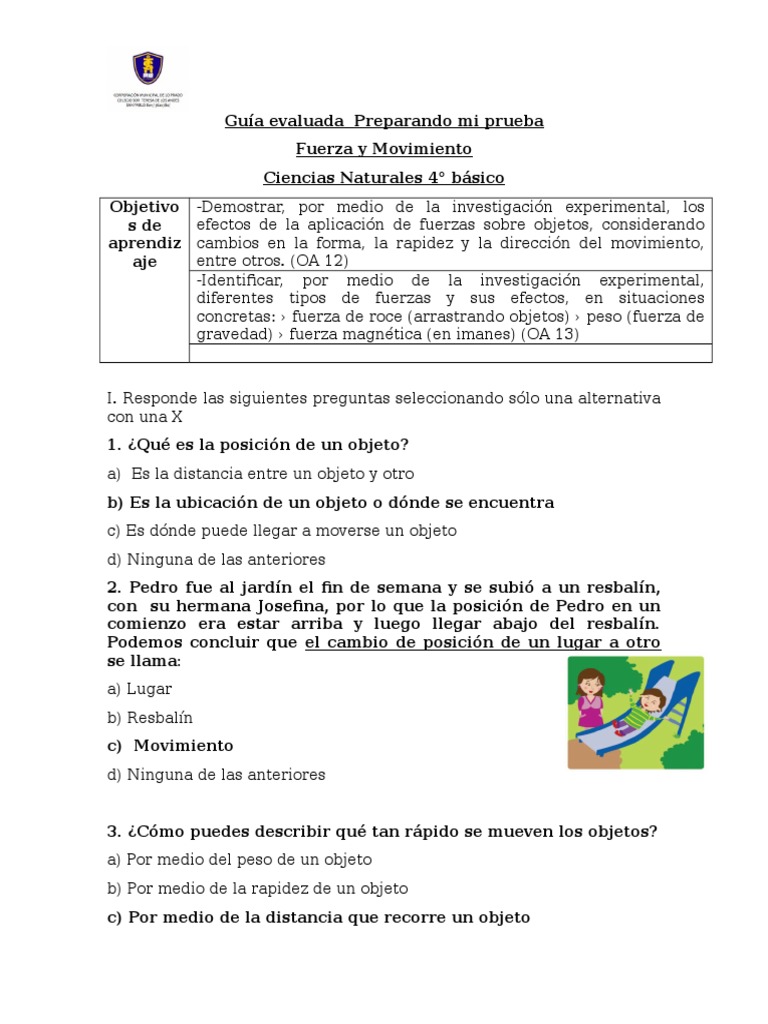 Guía Fuerza y Movimiento Ciencias 4° Basicos | PDF | Imán | Fuerza
