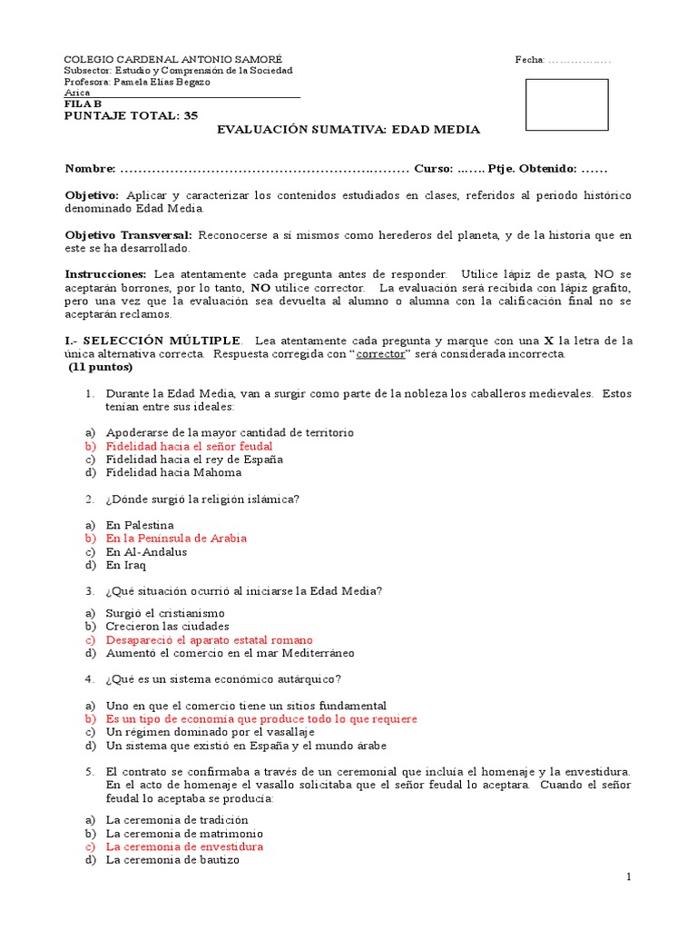 Prueba Edad Media B | PDF | Feudalismo | Baja Edad Media