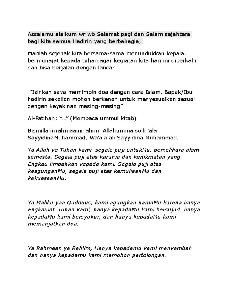 Assalamu Alaikum WR WB Selamat Pagi Dan Salam Sejahtera Bagi Kita Semua Hadirin Yang Berbahagia ...