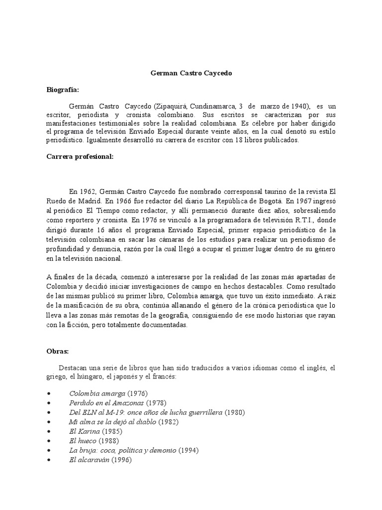 Biografía de Germán Castro Caycedo | PDF | Historia