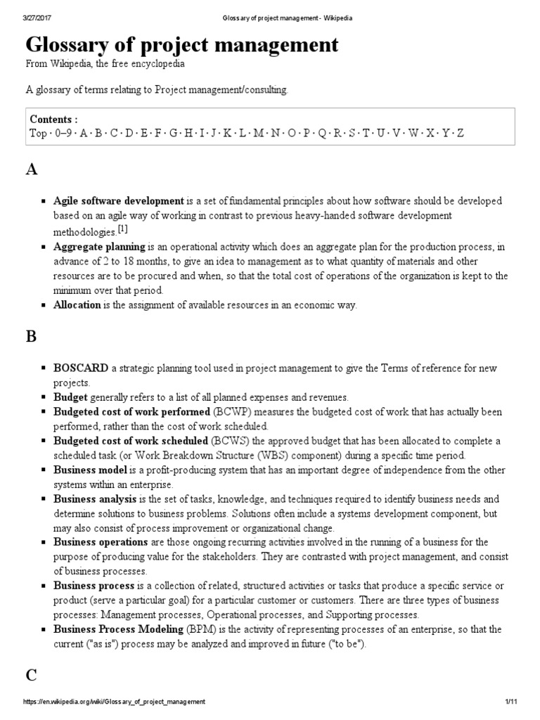Glossary of Project Management - Wikipedia | PDF | Project Management ...