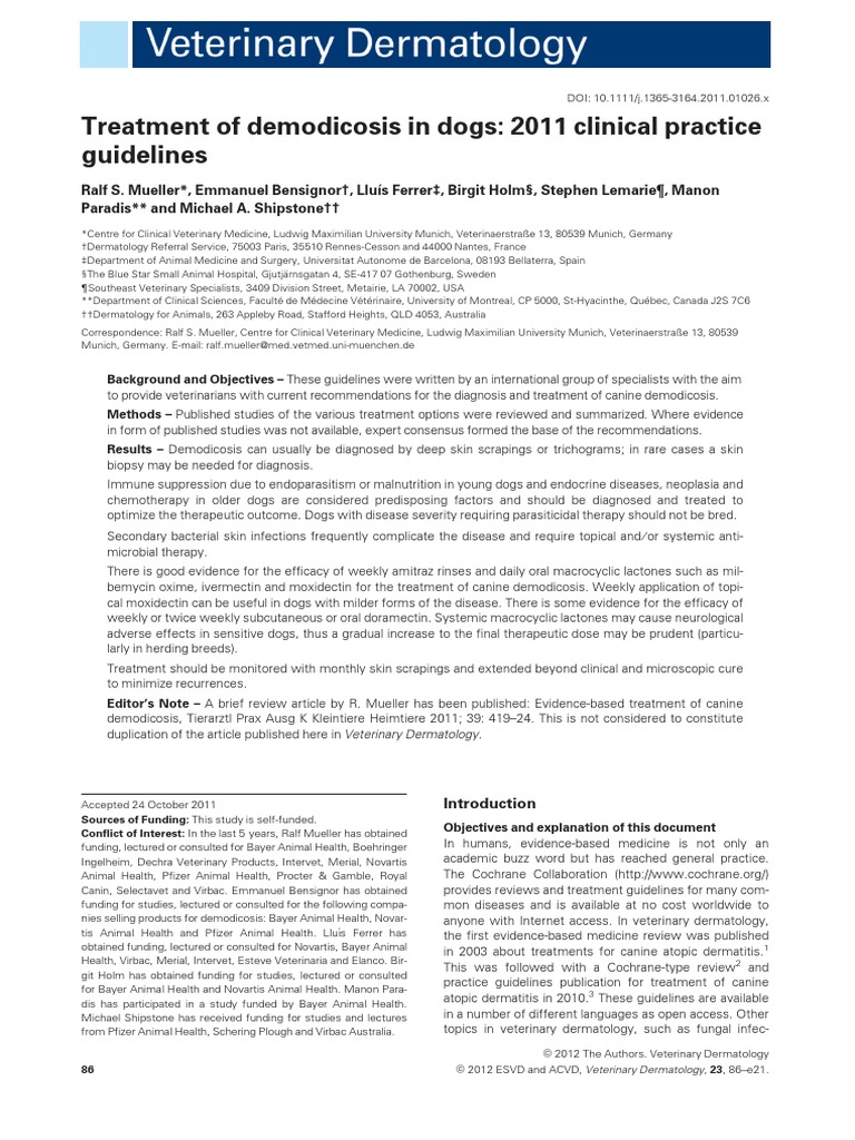 Treatment of Demodicosis in Dogs: 2011 Clinical Practice Guidelines ...