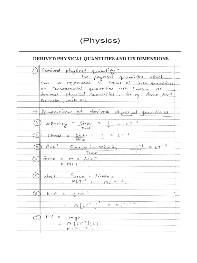 2 Derived Physical Quantities and Its Dimensions | PDF | Theoretical Physics | Mathematical Physics