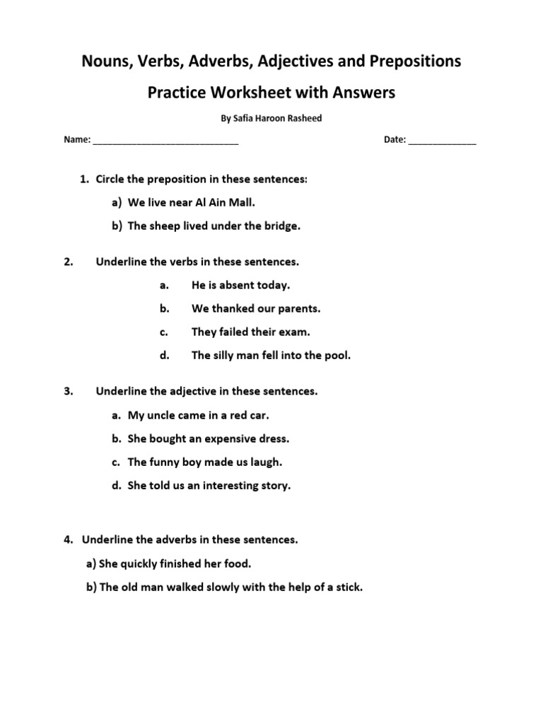 Practice Adjectives Adverbs Prepositions