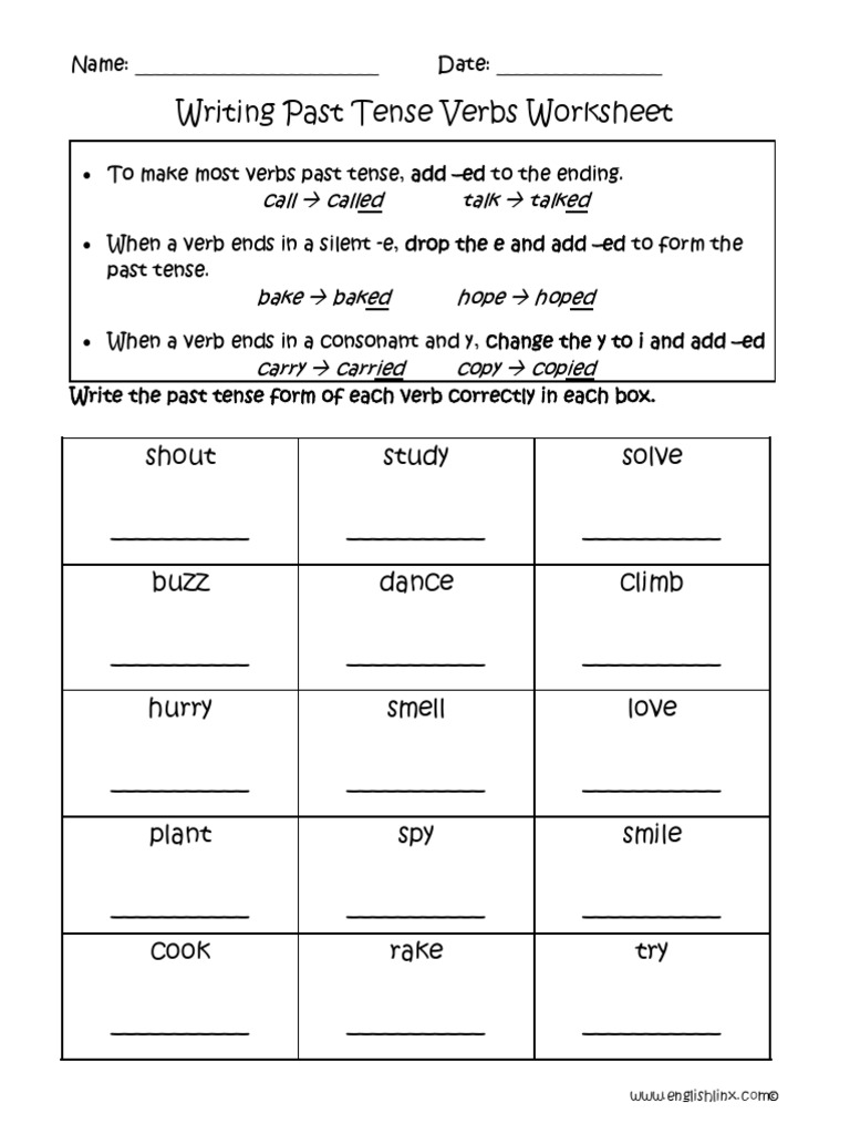 Writing Past Tense Verbs Worksheet | PDF | Syntax | Syntactic Relationships