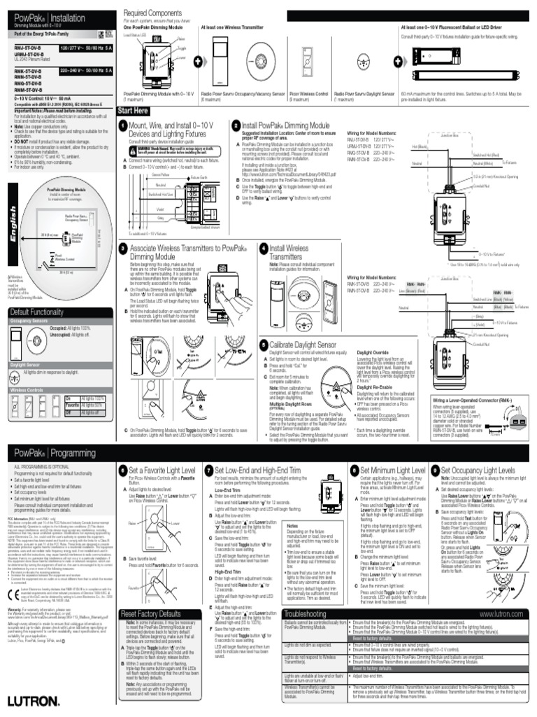 Lutron RMJ 5t DV B Installation | PDF | Electrical Wiring | Radio