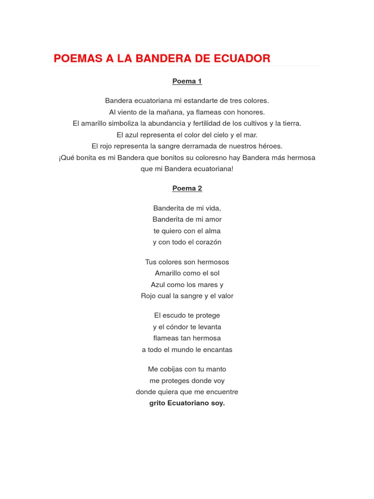 Poemas a La Bandera de Ecuador | Amor