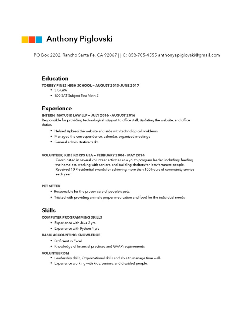 Anthony Piglovski's Resume Summary | PDF | Career & Growth | Social Science