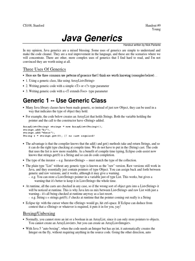 Java Generics Generic 1 Use Generic Class Pdf Parameter Computer Programming Integer 6485