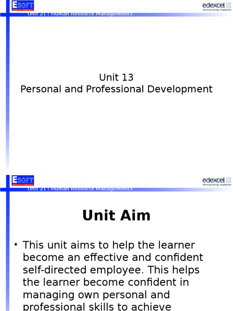 BTEC HND Business Management Unit on Personal Development | PDF | Goal ...