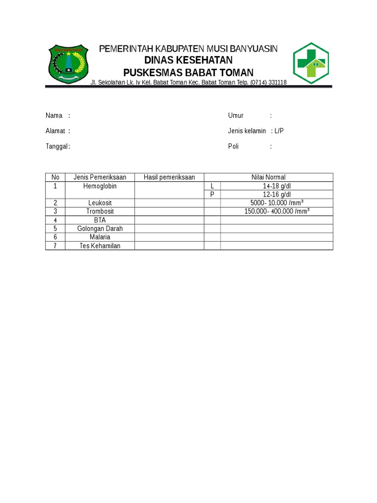 Form Hasil Pemeriksaan Laboratorium | PDF