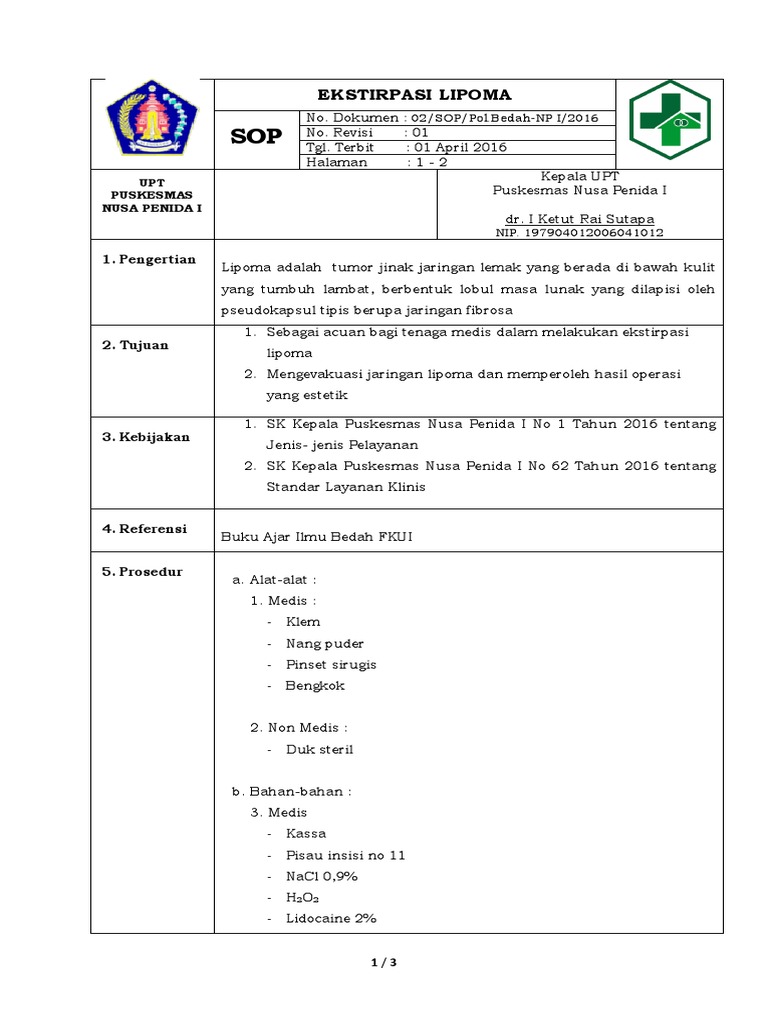 Sop Ekstirpasi Lipoma | PDF